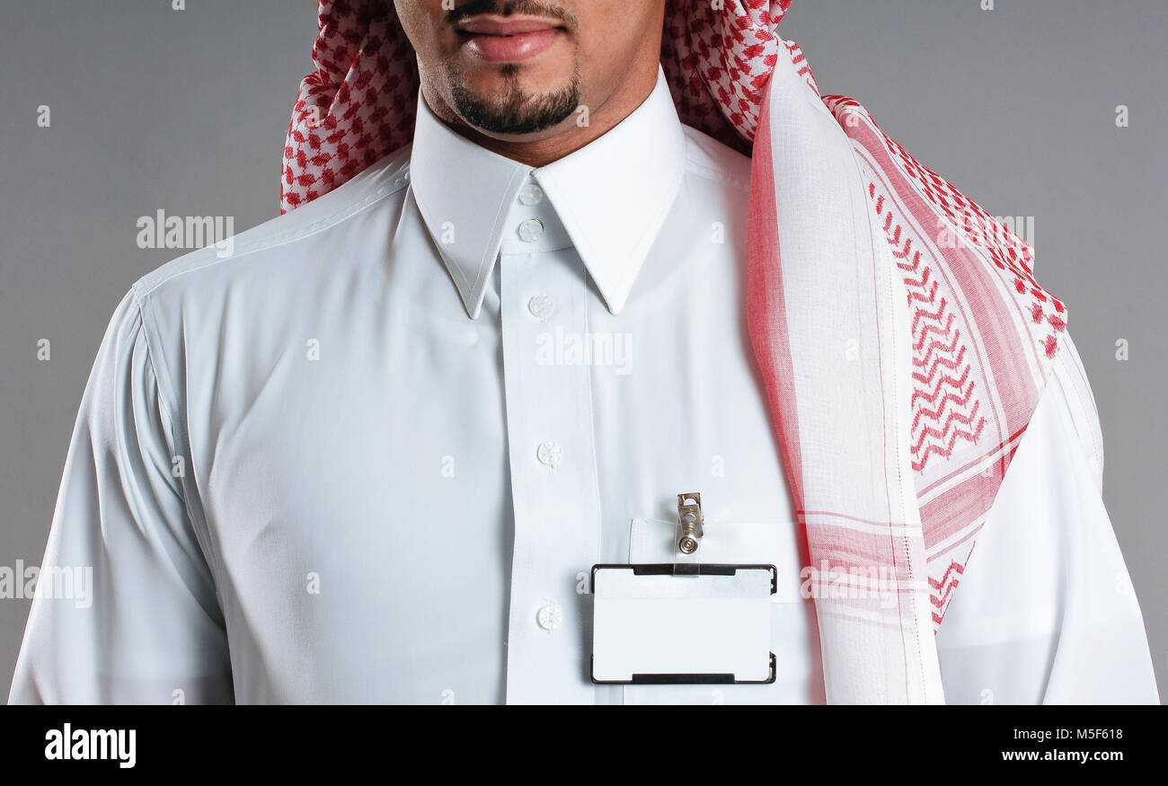 Saudi Man Torso With an Isolated Badge on His Chest Stock Photo - Alamy