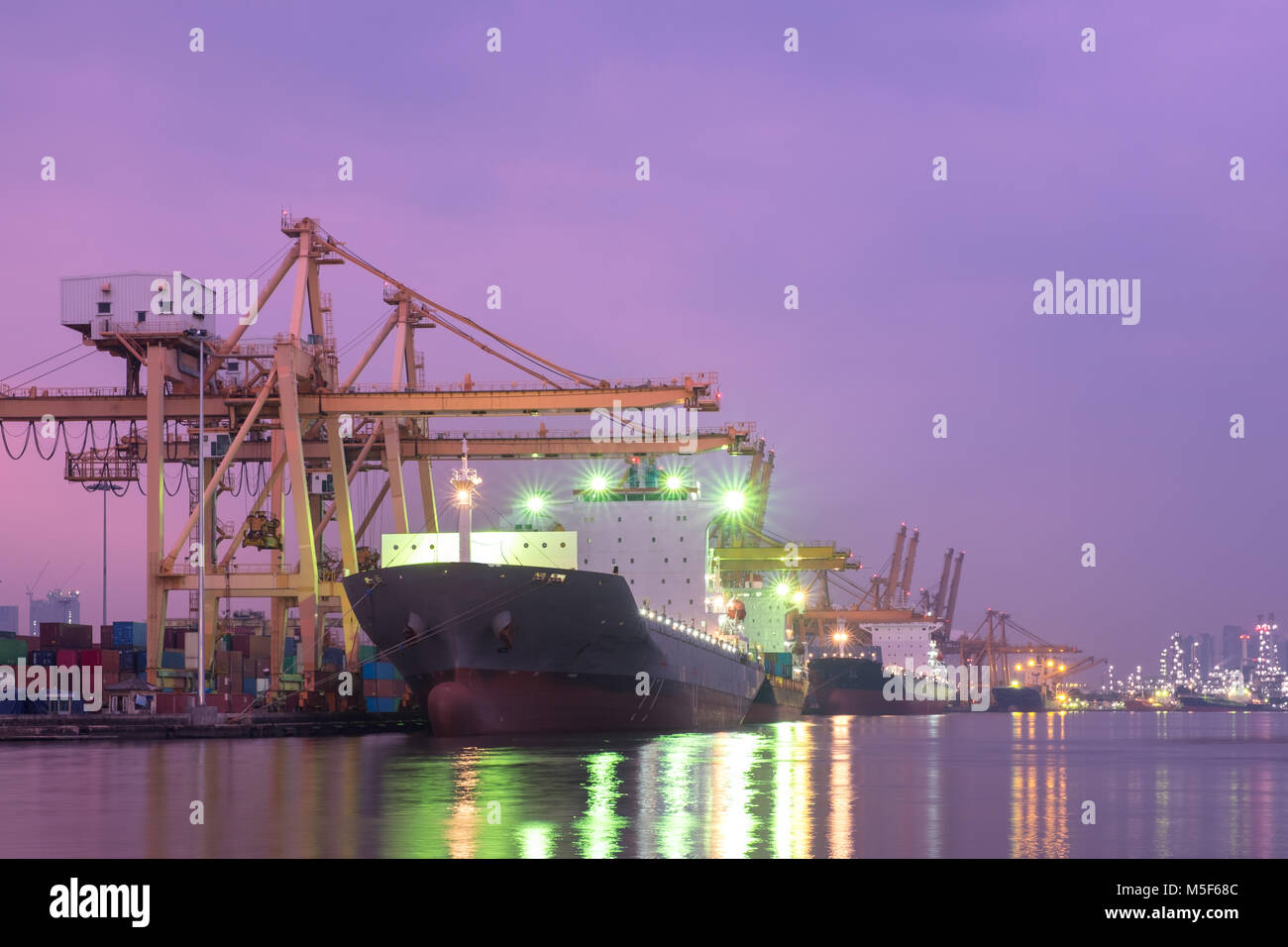 industrial port with containers Trade Port and Shipping background ...