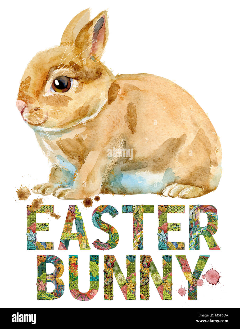 Cute beige rabbit on white background with splashes, isolated Stock ...