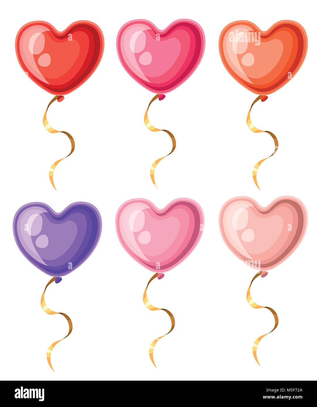 Collection of heart shaped balloons with golden ribbons different ...