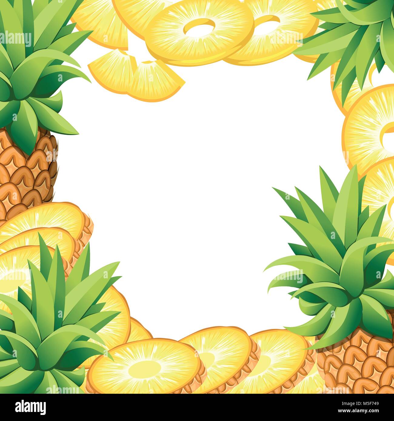 Pineapple of banana and slices of pineapples. Vector illustration with ...