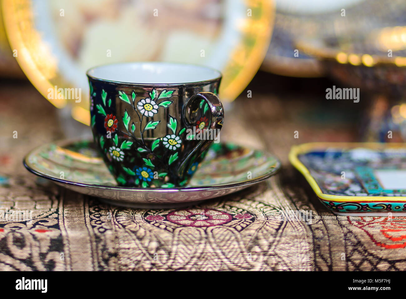 Black Vintage Thai's style porcelain teacup, coffee cup handmade. Set ...