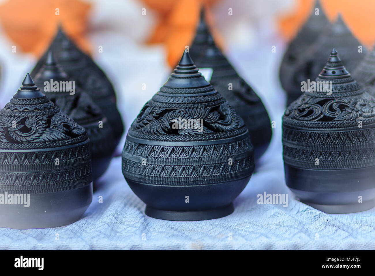 Beautiful traditional Thai black porcelain ceramic bowls for aroma ...