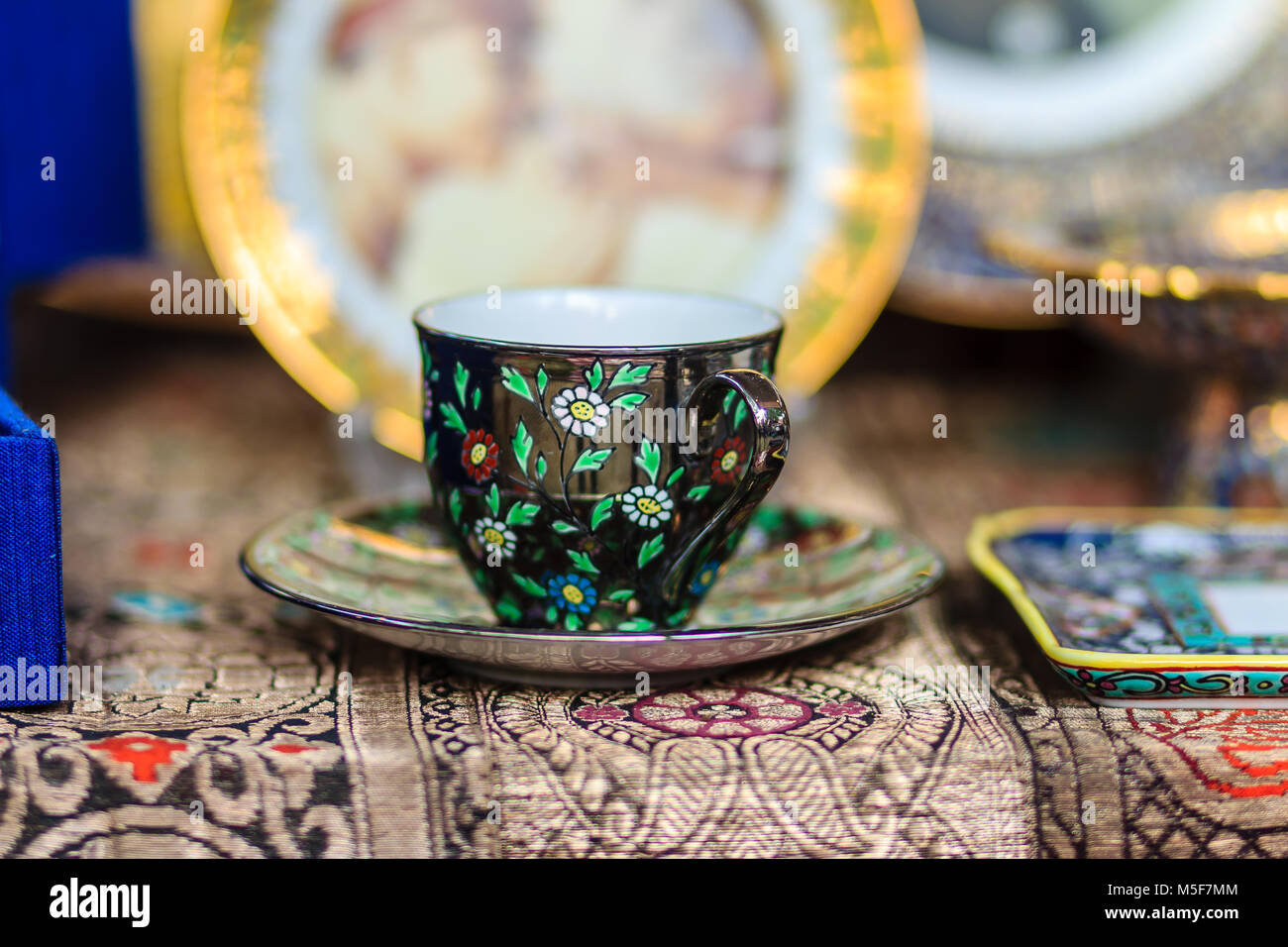 Black Vintage Thai's style porcelain teacup, coffee cup handmade. Set ...