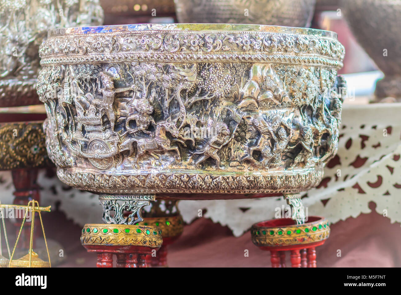 Beautiful Ancient Thai genuine silver bowl, retro engraved silverware ...