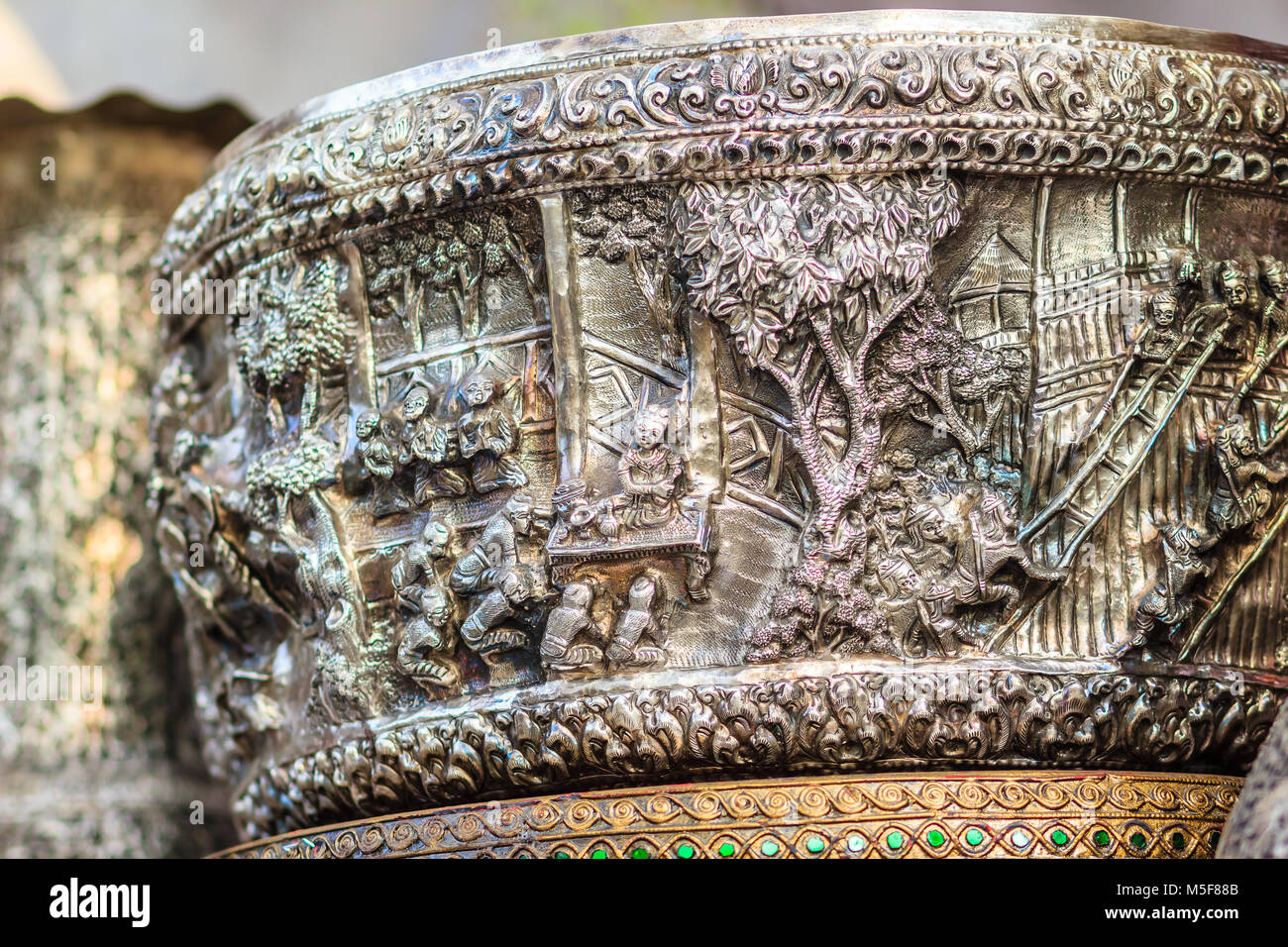 Beautiful Ancient Thai genuine silver bowl, retro engraved silverware ...