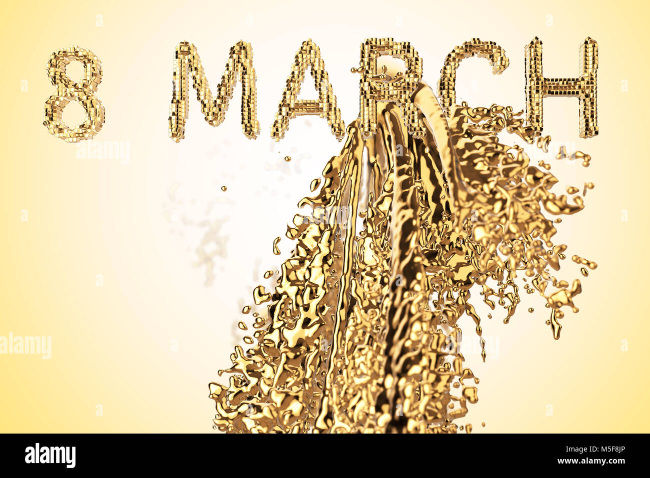 8 March symbol. Figure of eight made of gold blocks boxes over colorful ...