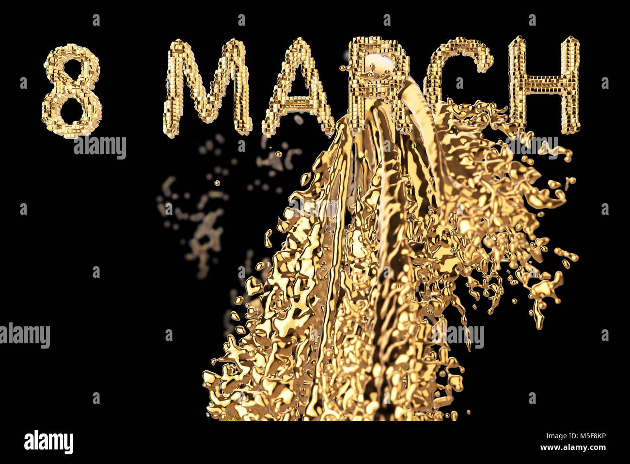 8 March symbol. Figure of eight made of gold wire over colorful ...