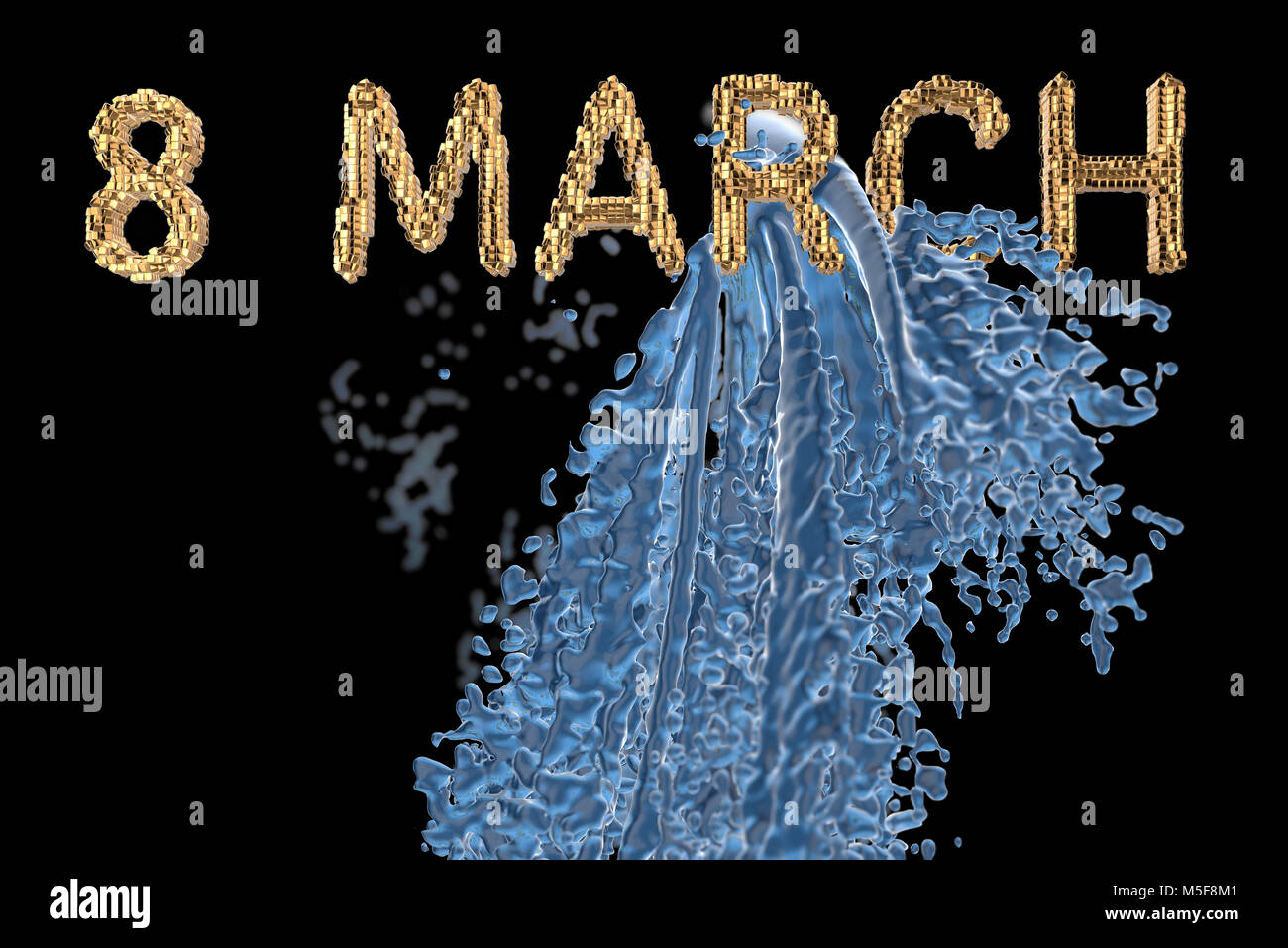8 March symbol. Figure of eight made of gold wire over colorful ...