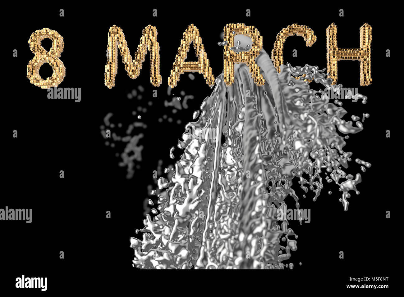 8 March symbol. Figure of eight made of gold blocks boxes over colorful ...