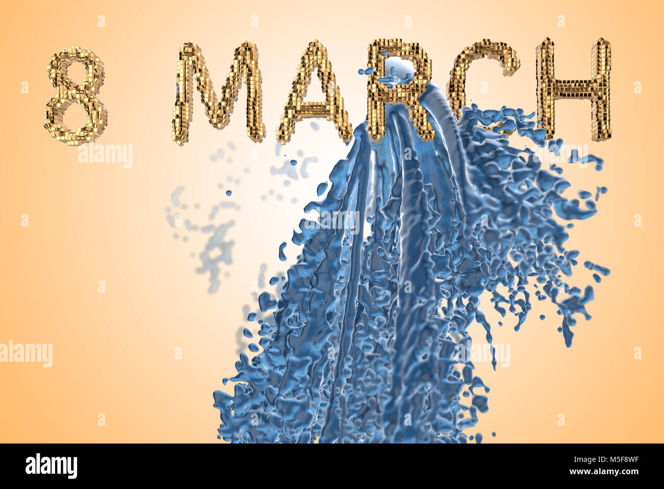 8 March symbol. Figure of eight made of gold blocks boxes over colorful ...
