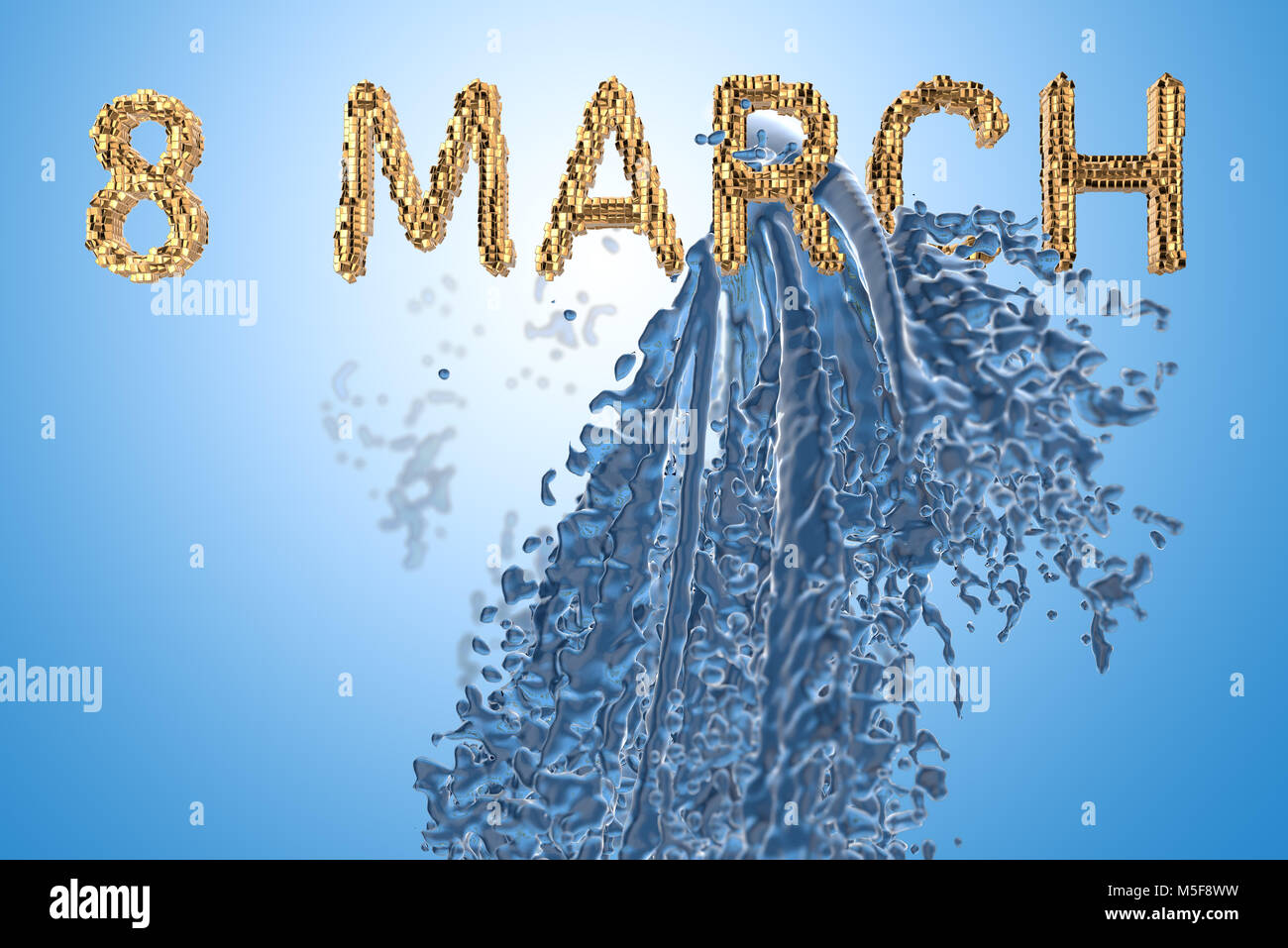 8 March symbol. Figure of eight made of gold blocks boxes over colorful ...