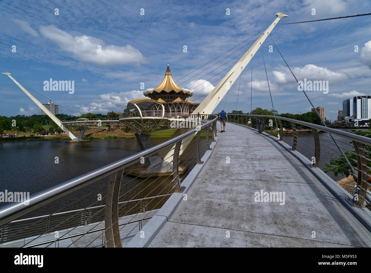THe Darul Hana Bridge over the Sarawak River, Kuching, Malaysia Stock ...
