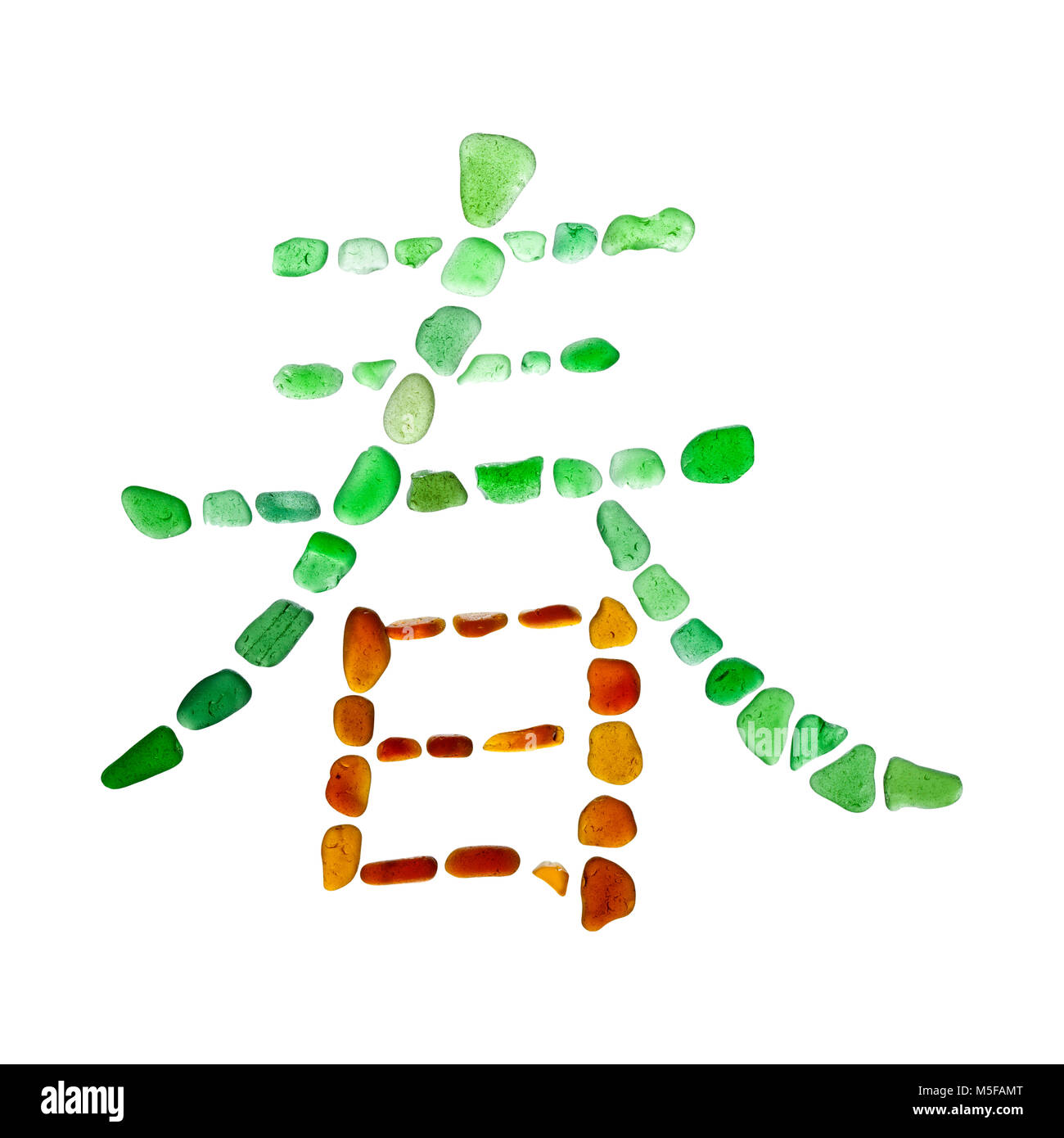 Chinese symbol chun - spring, made of sea glass on white background ...