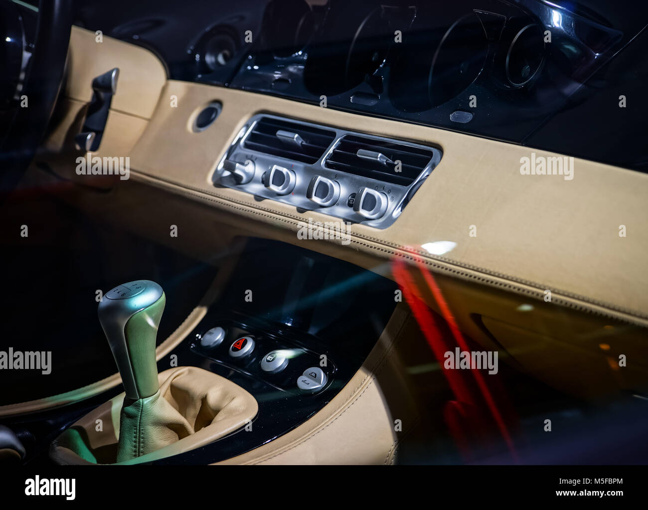 Vintage car skin interior through the window Stock Photo - Alamy