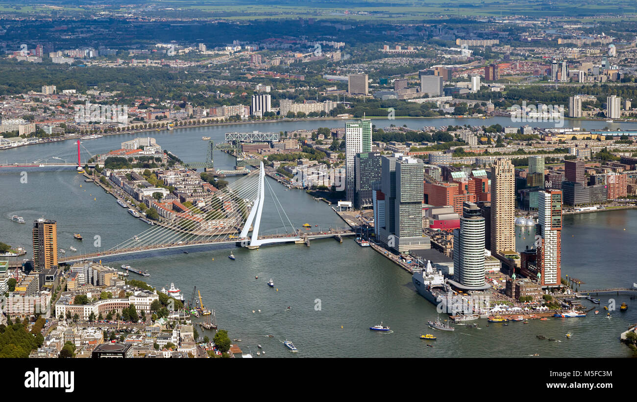 ROTTERDAM, THE NETHERLANDS - SEP 2, 2017: Aerial view of the Meuse ...