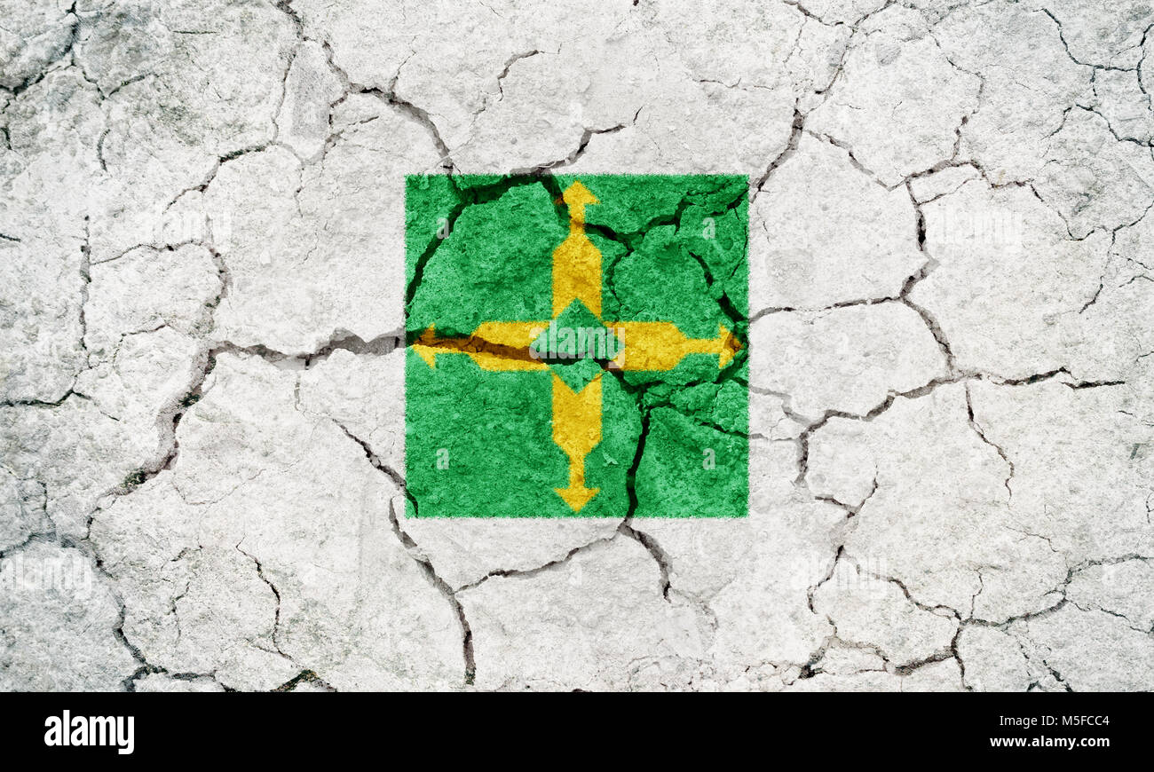 Federal District, federative unit of Brazil, flag on dry earth ground ...