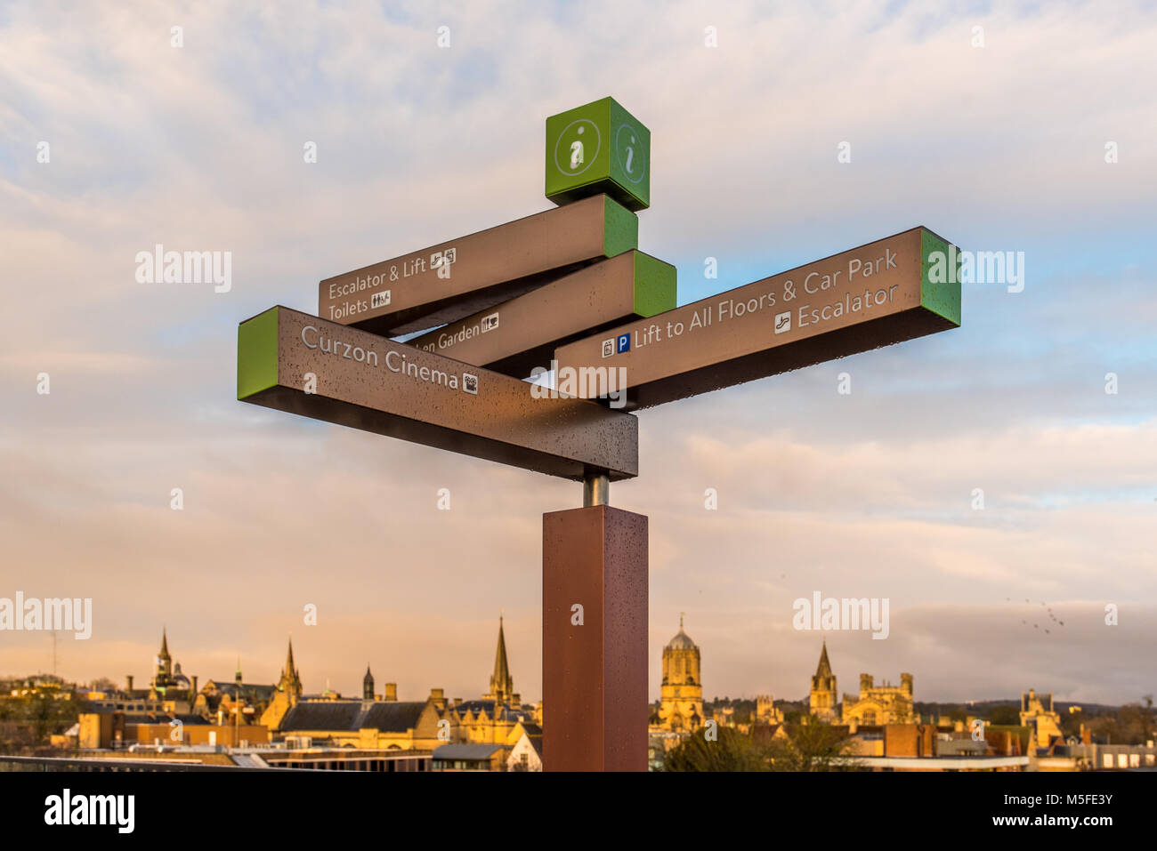 Sign Post With Oxford Spires Behind - Westgate Shopping Centre Roof ...