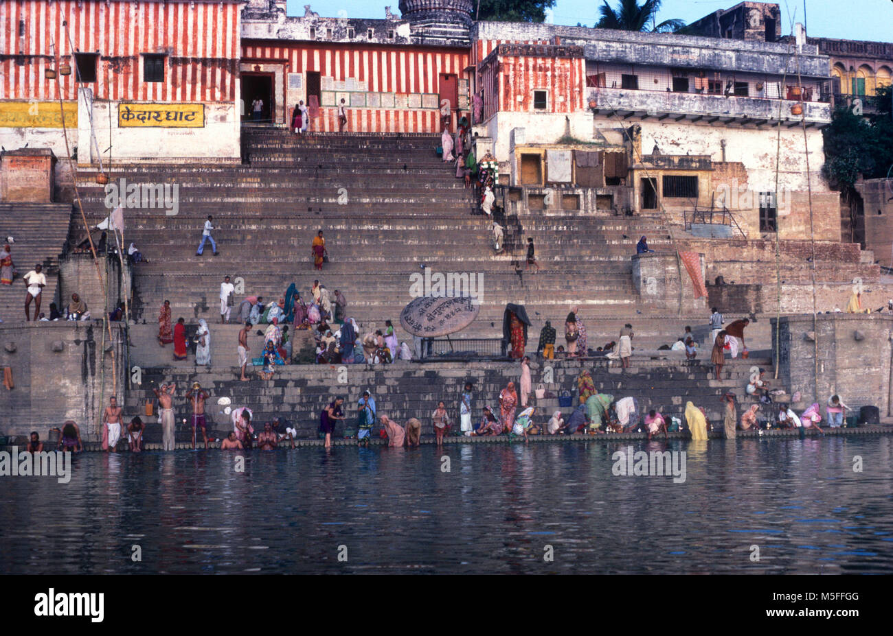 Bathing and washing on the River Ganges at Varanasi, India, 1982 Stock ...