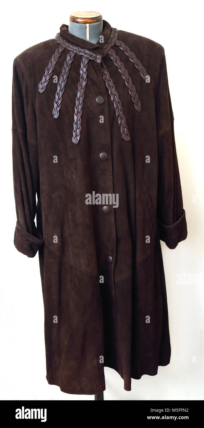Brown Suede Coat With Strips Of Braided Leather Stock Photo - Alamy