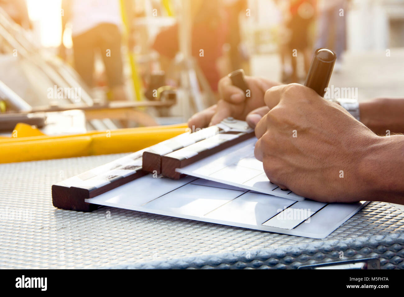 Behind the scene,Labeling the Slate, Film crew production set Stock ...