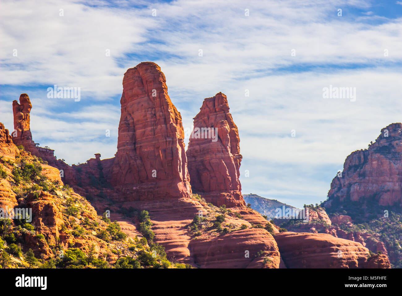 Two Red Rock Mountain Peaks Jutting Up In Arizona High Desert Stock ...