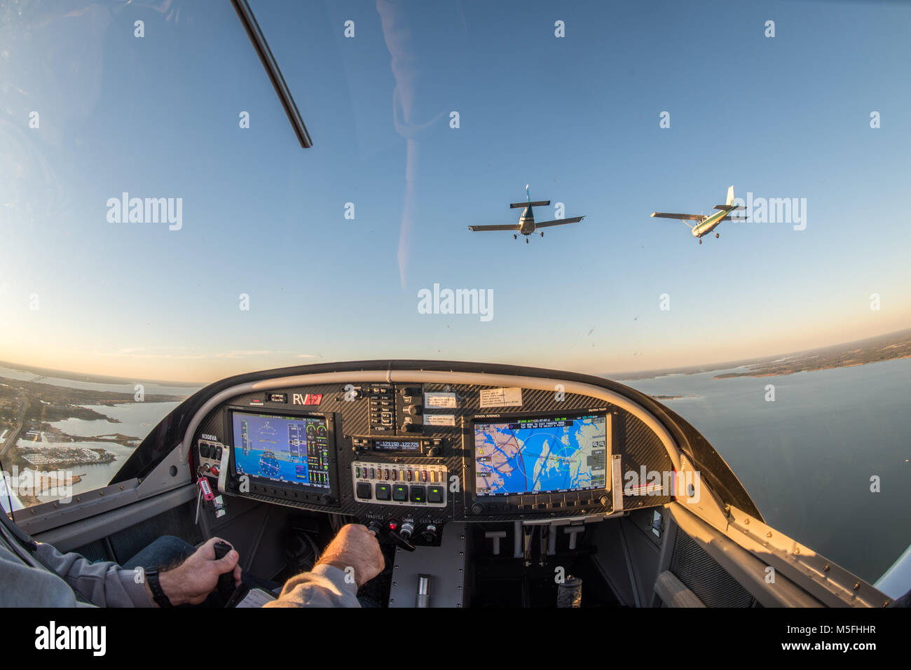 View out of windshield of cockpit of Vans RV-12 light sport aircraft as ...