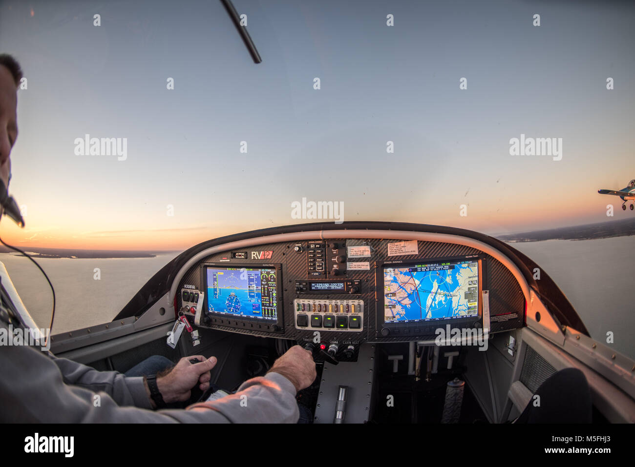 Looking out windshield of cockpit Vans RV-12 light sport aircraft with ...