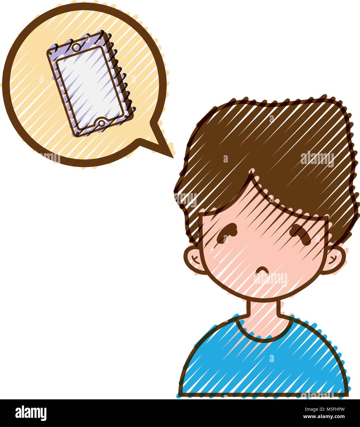 grated boy with smartphone technology inside chat bubble vector ...