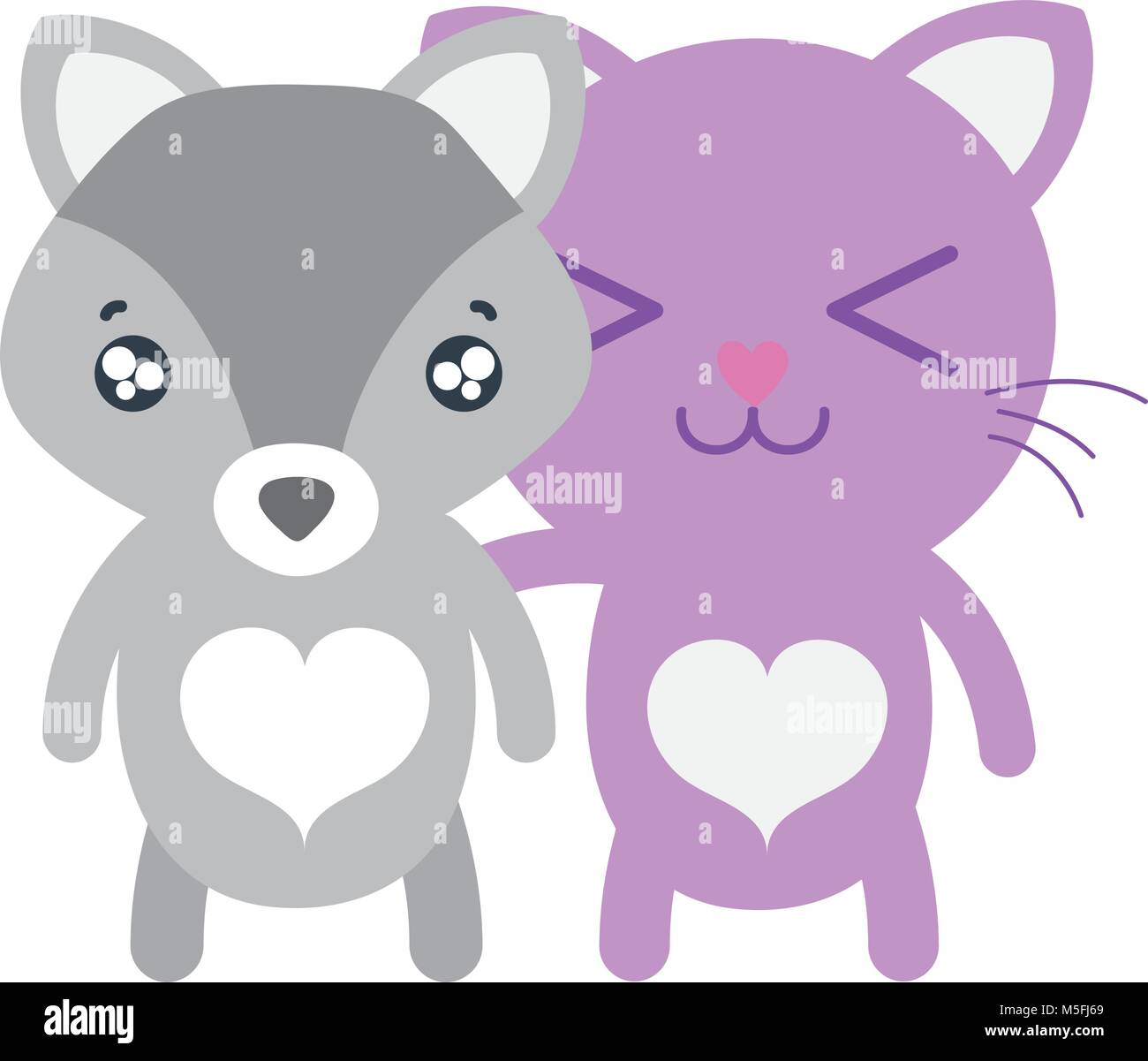 colorful fox and cat cute animal friends vector illustration Stock ...
