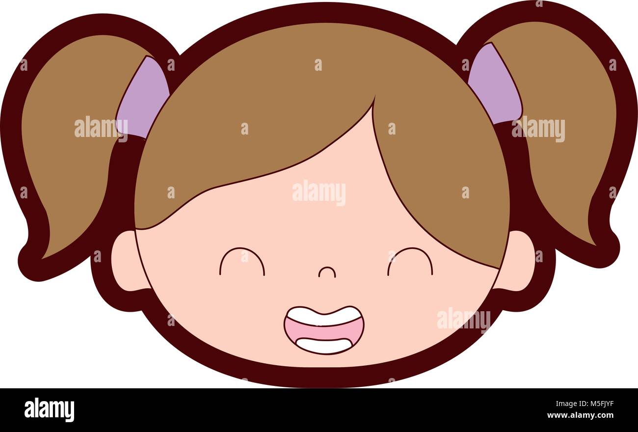 line color smile girl head with two tails hair vector illustration ...