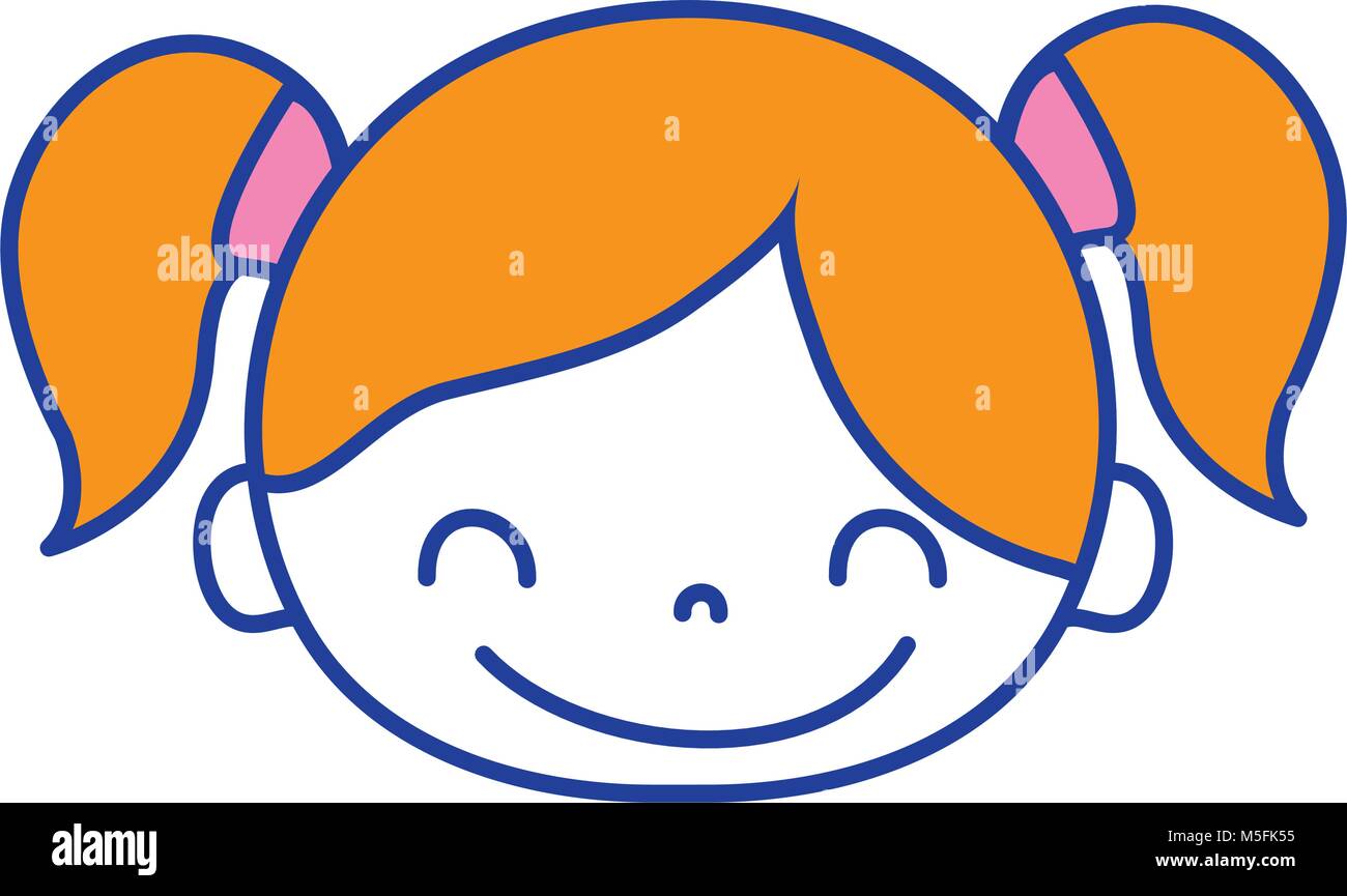 full color happy girl head with two tails hair vector illustration ...