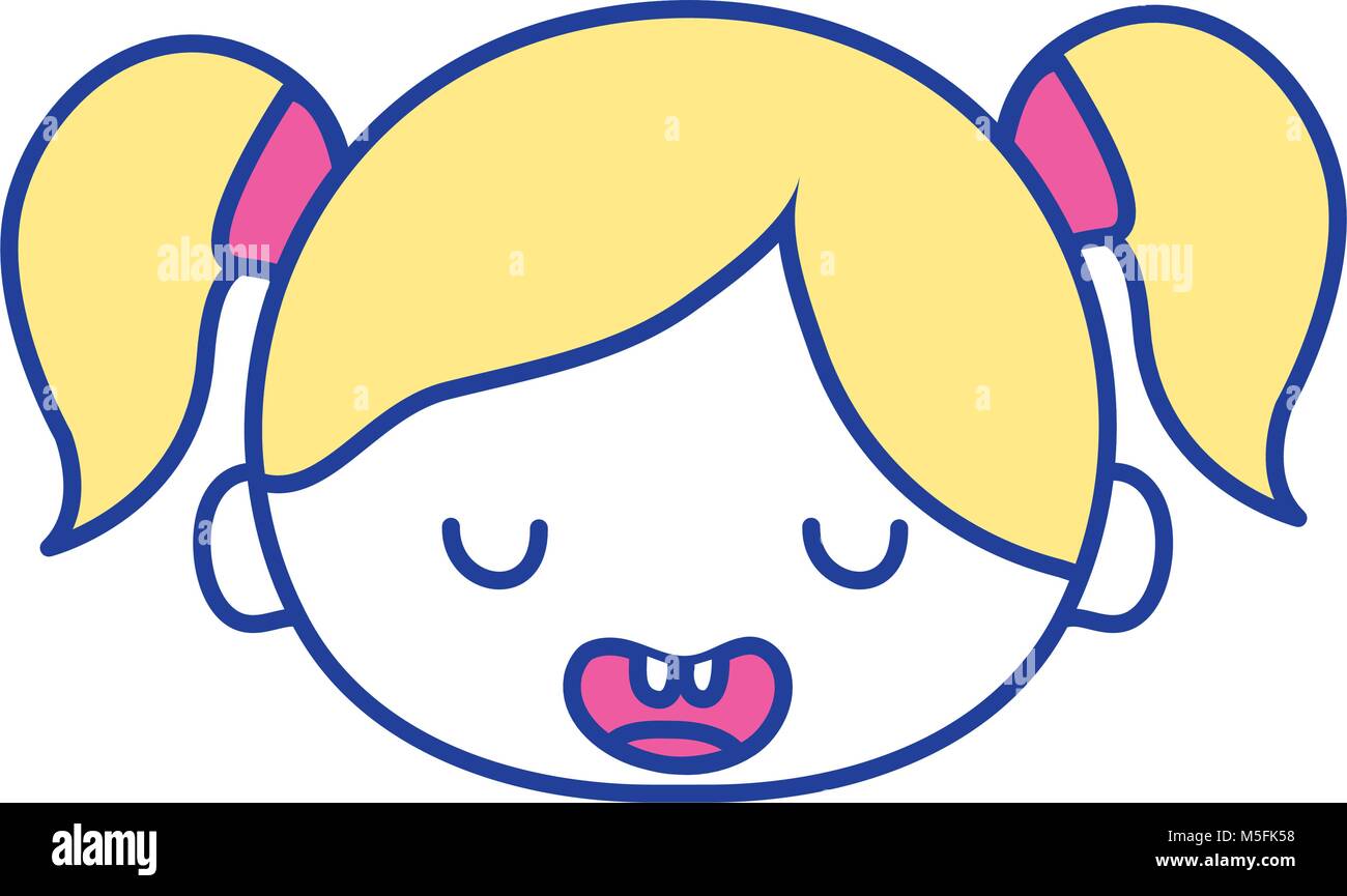 full color funny girl head with two tails hair vector illustration ...