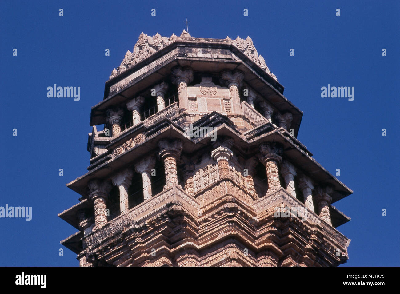 Top portion of Victory Tower in Chittorgarh, Rajasthan, India Stock ...