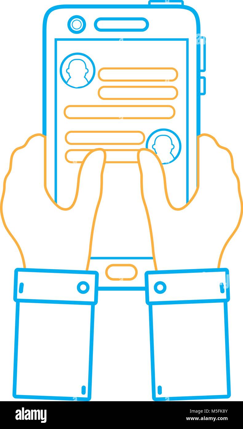 color line hands with smartphone and whatsapp chat message vector ...