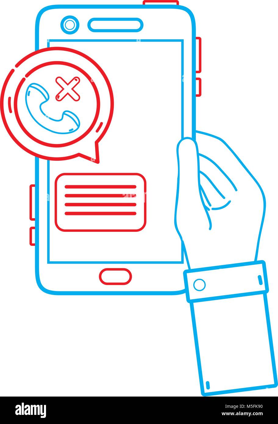 color line hand with smartphone and lost call message vector ...