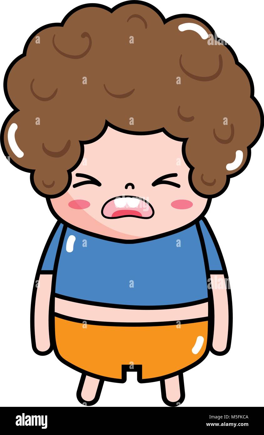 boy with curly hair and pity face vector illustration Stock Vector ...