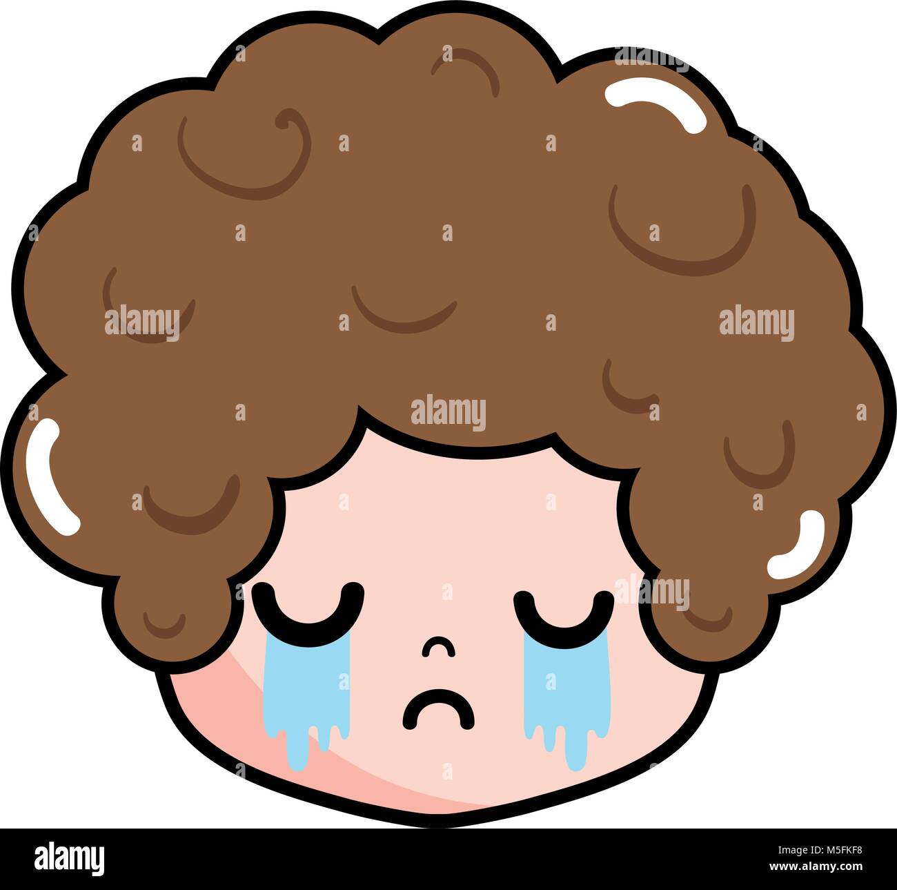 boy head with curly hair and crying face vector illustration Stock ...