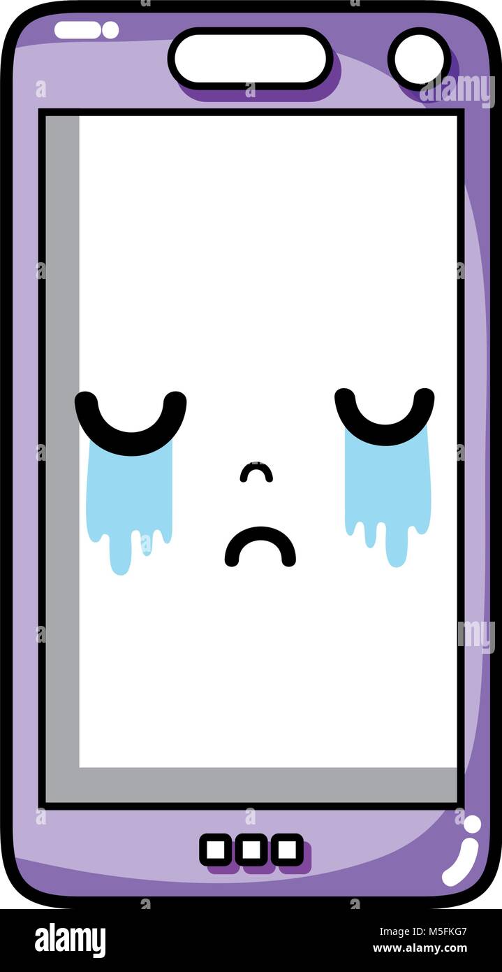 kawaii smartphone cute crying face vector illustration Stock Vector ...