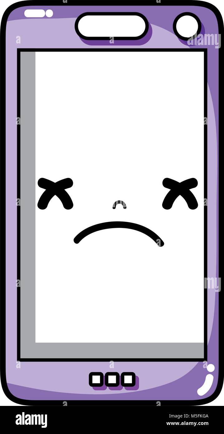 kawaii smartphone cute sad face vector illustration Stock Vector Image ...