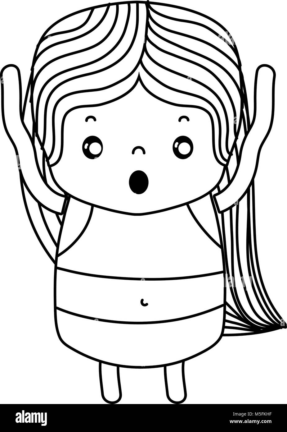 line girl wth long hair and scared face vector illustration Stock ...