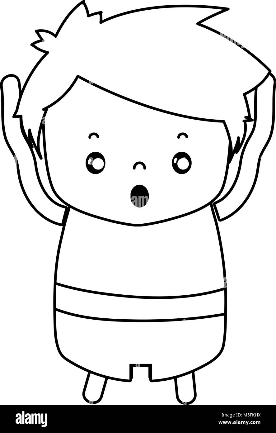 line boy with hairstyle design and scared face vector illustration ...