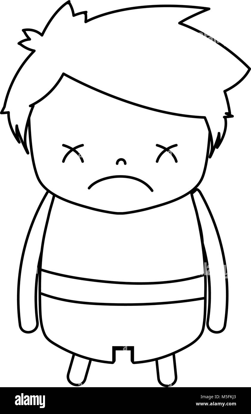 line boy with hairstyle design and sad face vector illustration Stock ...