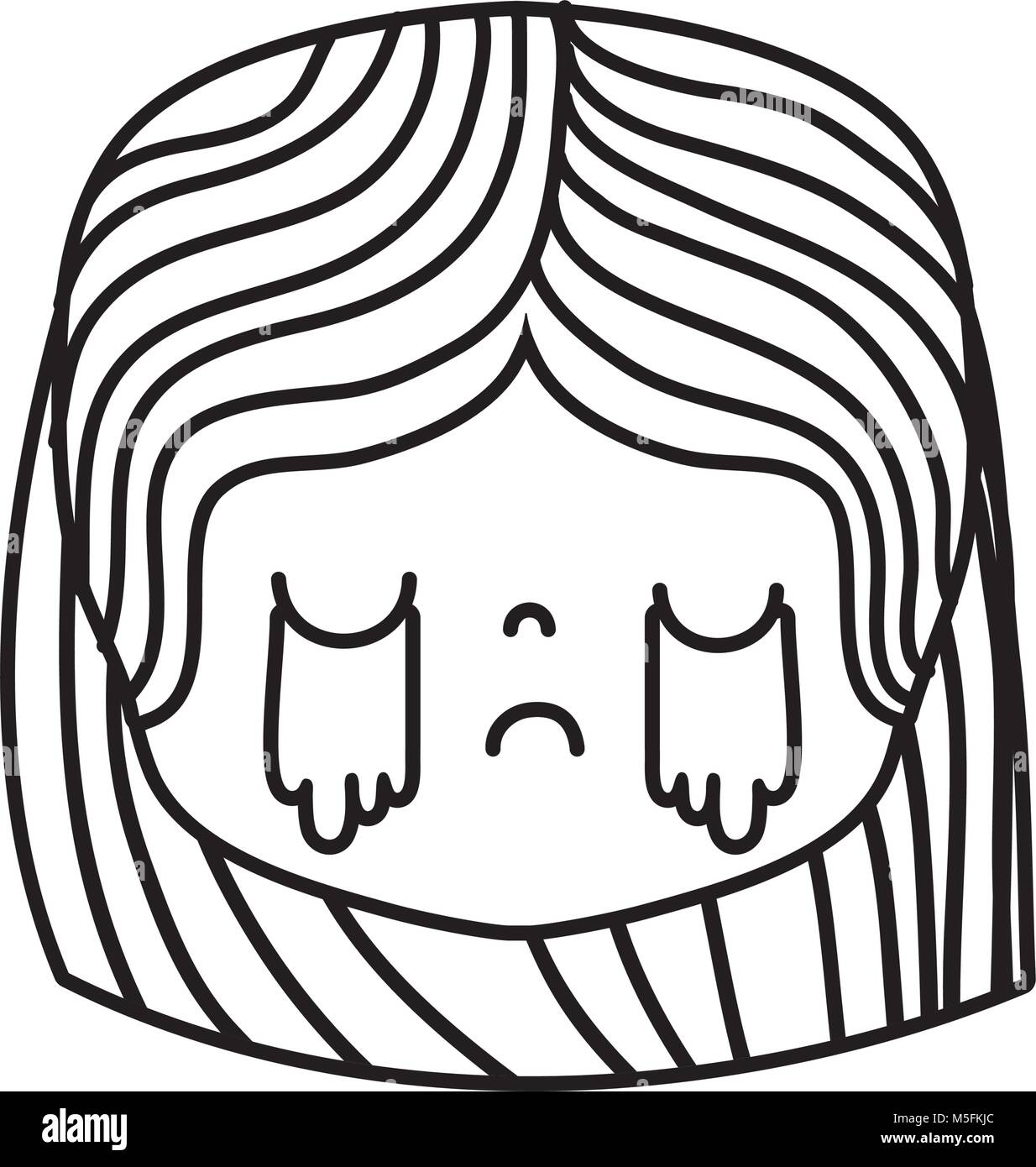 line girl head with hairstyle and crying face vector illustration Stock ...