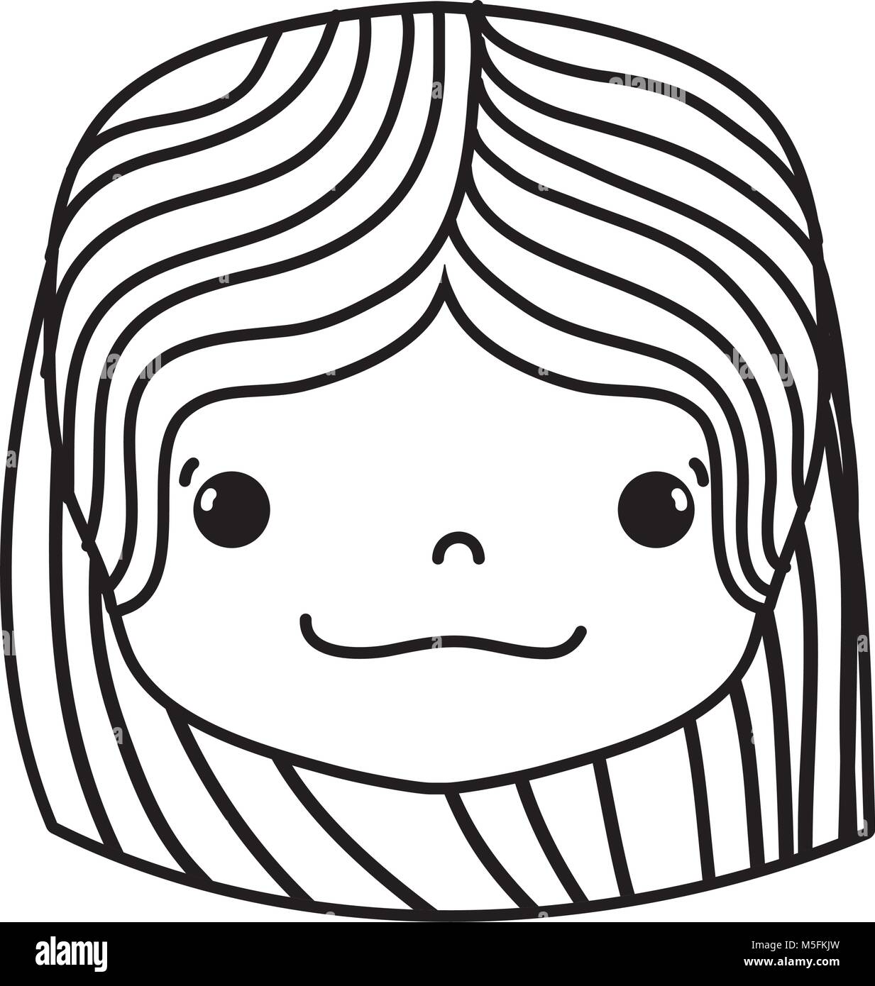 line girl head with hairstyle and happy face vector illustration Stock ...