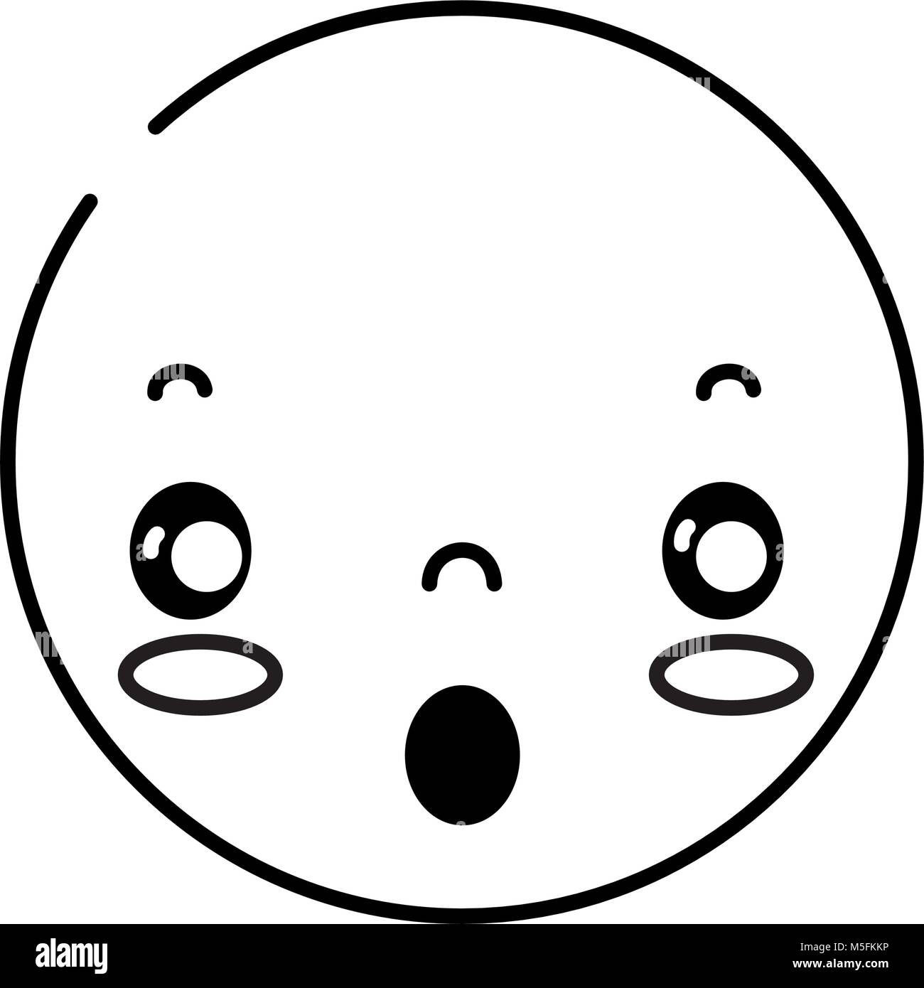line kawaii head with cute scared face vector illustration Stock Vector ...