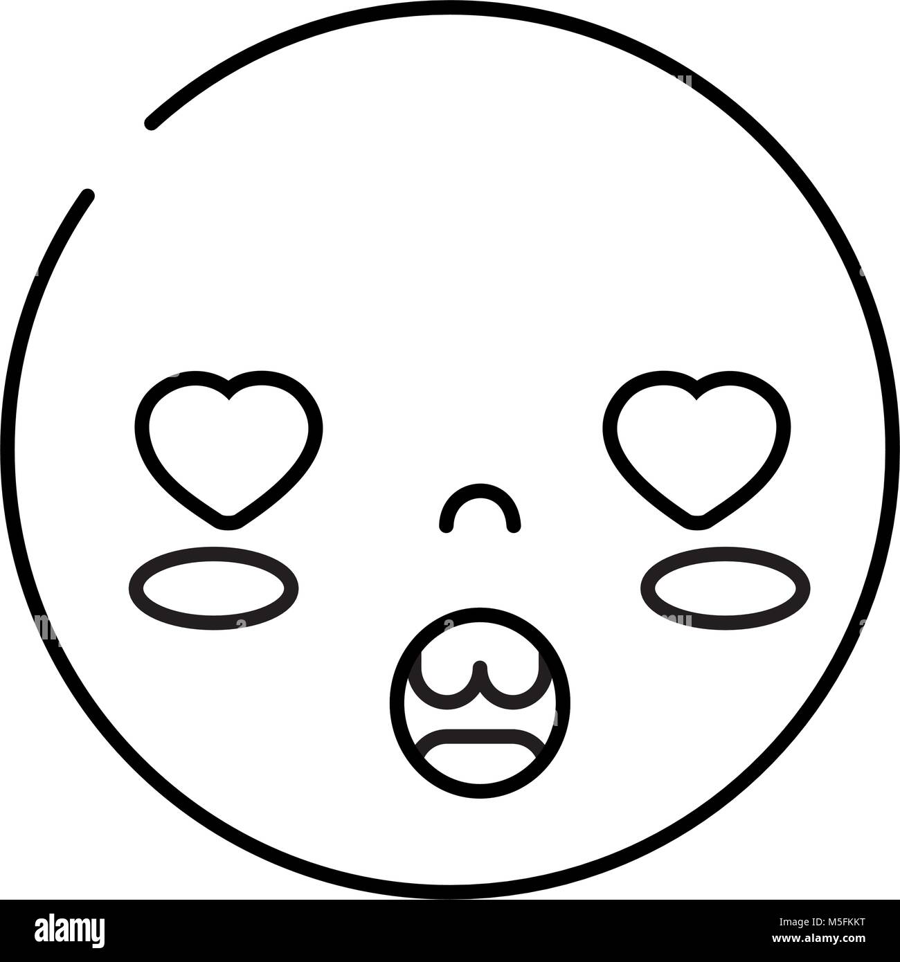 line kawaii head with cute in love face vector illustration Stock ...