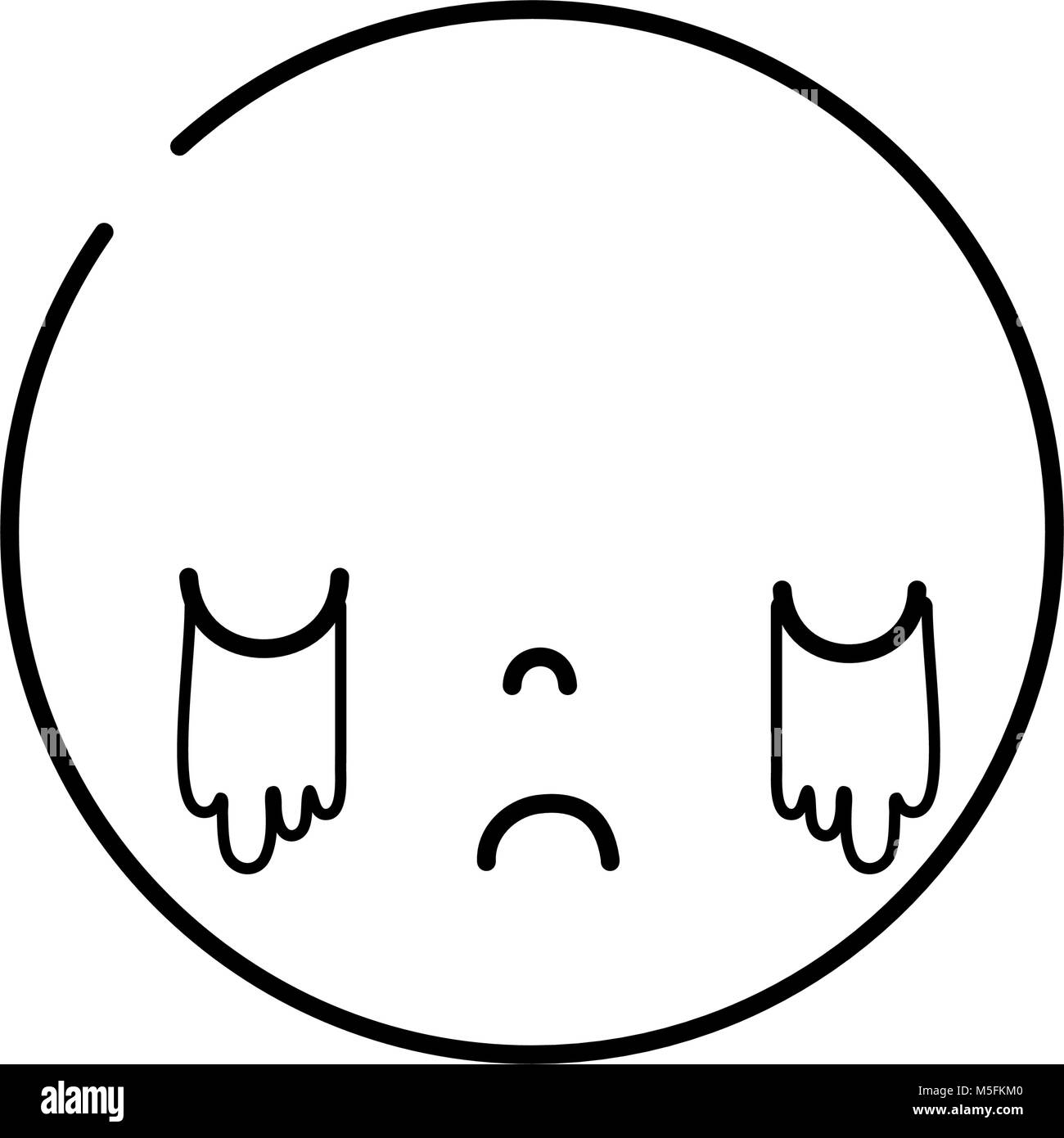 line kawaii head with cute crying face vector illustration Stock Vector ...