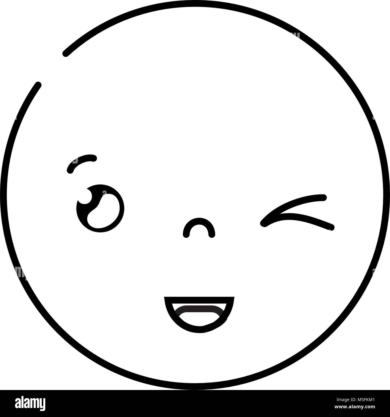 line kawaii head with cute funny face vector illustration Stock Vector ...