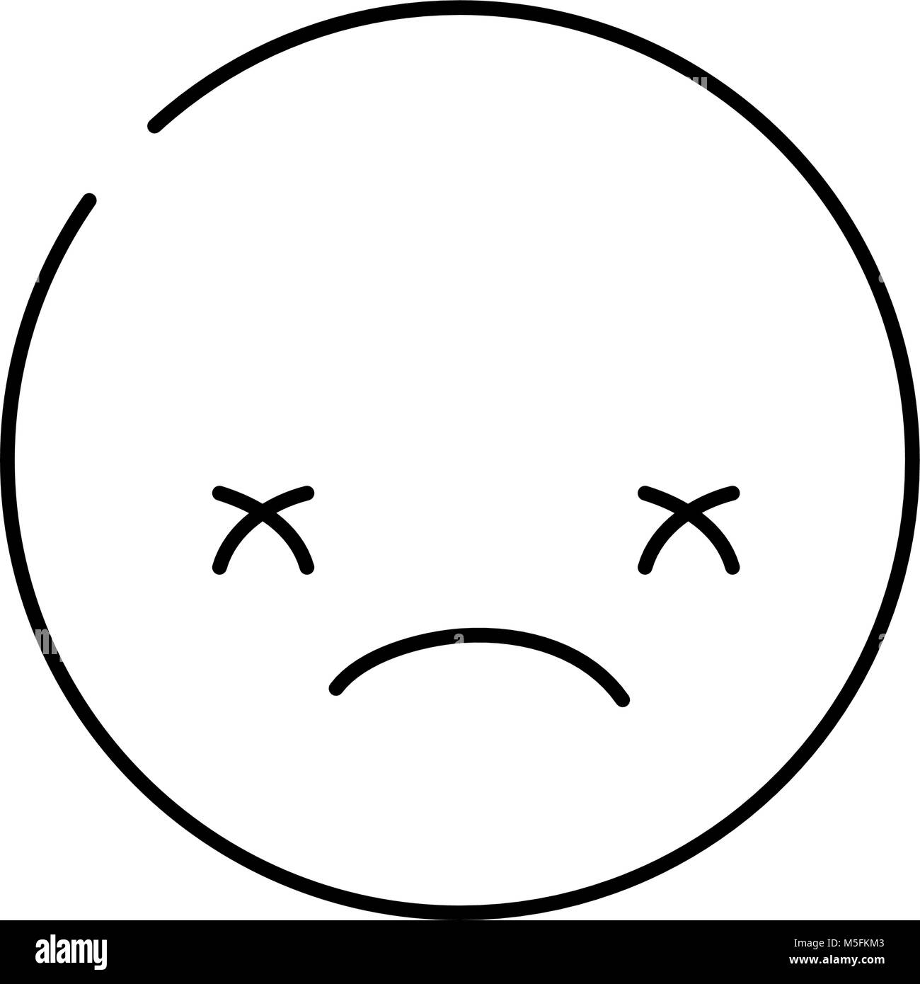 line kawaii head with cute sad face vector illustration Stock Vector ...